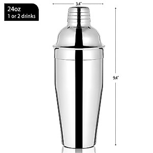 Etens Cocktail Shaker, 24 oz Martini Shaker Bar Shaker with Built-In Strainer for Bartending – Stainless Steel Large Bartender Shaker Metal Margarita Mixer for Mixed Drinks w/ Recipes