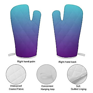 2Pcs Oven Mitts and Pot Holders Set, Simple Gradient Turquoise Blue Purple Oven Mitts Gloves Set Heat Resistant Hot Pads for Kitchen Cooking Grill
