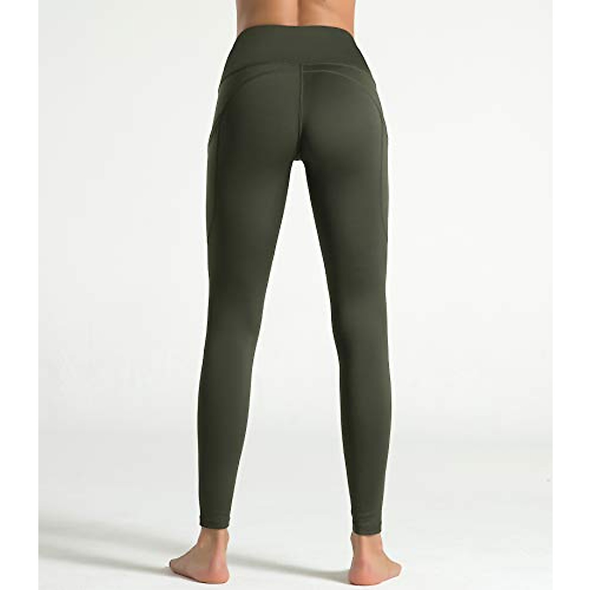 Dragon Fit High Waist Yoga Leggings with 3 Pockets,Tummy Control Workout Running 4 Way Stretch Yoga Pants (Medium, Olive Green)