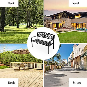 Tangkula Outdoor Steel Garden Bench Park Bench, 50 Inch Patio Park Bench Chair with Heavy-Duty Steel Frame, Outdoor Welcome Bench with Casted Pattern, Ideal for Yard Porch Balcony Garden Park