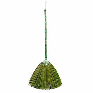 SN SKENNOVA Asian Broom -Beautiful Handmade Retro Grass Broom with Traditional Thai Embroidery On 24" Bamboo Handle, Thick & Sturdy for Unique Wall Decor & Cleaning.