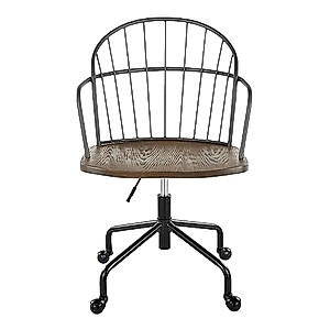 LumiSource Riley Adjustable Office Chair, Home Office Chair with Wheels, Wooden Desk Chair, Black Office Chair, Computer Chair, Home Office Desk Chair Comfy, Farmhouse Chair