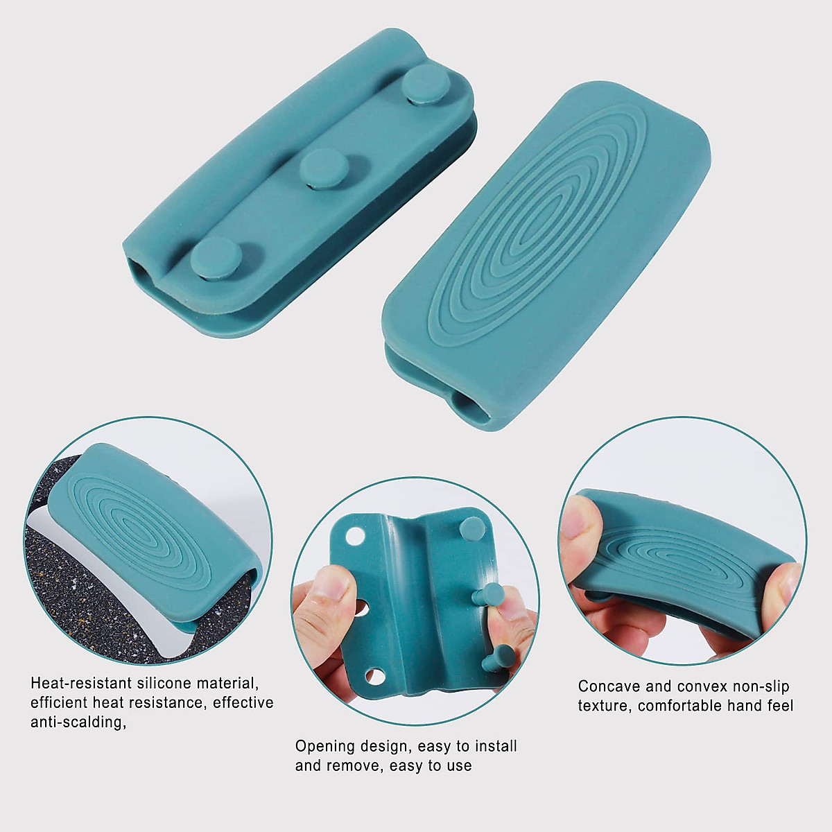 Silicone Pot Handle Sleeve, 12 Pcs Cast Iron Handle Cover, Anti-Slip Silicone Skillet Handle Cover with Buckle, for Frying Cast Iron Skillet Pan, Reusable (3 Colors)