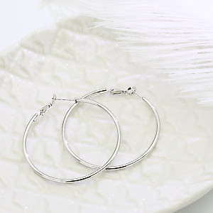 Rugewelry 925 Sterling Silver Post Hoop Earrings,18K White Gold Plated Polished Rounded Hoop Earrings For Women, Gift Box Packaging