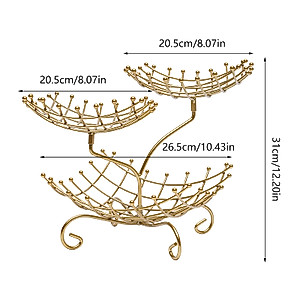 DYRABREST 3-Tier Fruit Basket Fruit Bowl Stand Fruit Cake Tray Plate 3 Tier Storage Rack Fruit Vegetable Bowl Desserts Candy Buffet Plate Serving Tray fo Family Dinner Birthday Party Wedding (Gold)