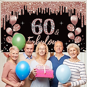 60th Birthday Decorations 60 & Fabulous Birthday Banner for Women, Rose Gold 60 Birthday Theme Sign Party Supplies, Sixty Year Old Bday Background Photo Booth for Indoor Outdoor