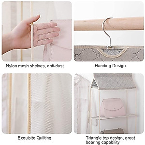 MICOKAY Hanging Handbag Purse Organizer, Purse Storage Organizer Holder for Wardrobe Closet Hanging Shelves (4 Pockets) (Beige)