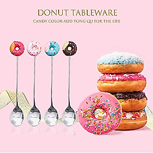 Gracelife 4pcs Stainless Steel Stirring Spoons Cute Doughnut Coffee Spoon Mini Donut Dessert Spoon Ice Cream Tea Sugar Spoon