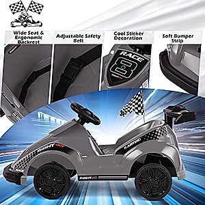 HONEY JOY Electric Go Kart, 6V Battery Powered Ride On Racing Car w/Remote Control, Safety Belt, Slow Start, Music, 4 Wheeler Electric Vehicle for Kids, Gift for Boys Girls (Black)