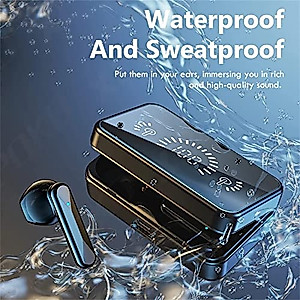 FengLS Wireless Earbuds Bluetooth Headphones Mirror Digital Display Touch Control Wireless Bluetooth Earphones Headphones Earbuds Headset Ipx5 3D Stereo Audio 2000Mah Charging Bin (Black)