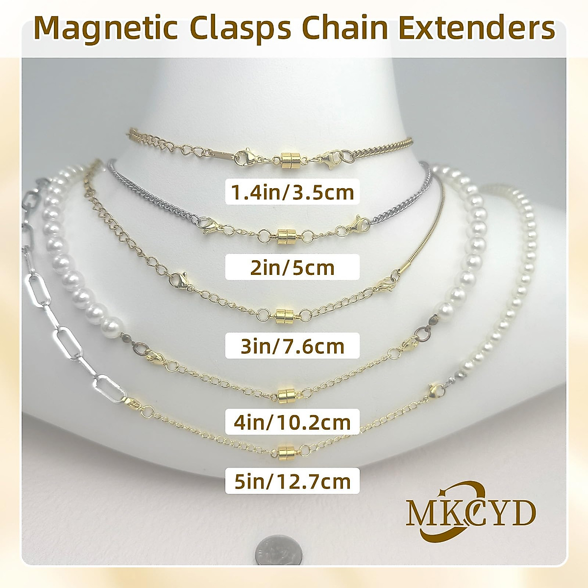 MKCYD Necklace Extender with Magnetic Clasps Chain Extenders for Necklaces,Gold and Silver Magnetic Necklace Clasps and Closures with Necklace Extenders Bracelet Extender Necklace Extension