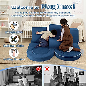 Fivetry 12PCS Modular Kids Play Couch, Child Sectional Sofa, Kids Floor Sofa for Playroom Fort Building, Convertible Foam and Floor Cushion for Boys and Girls