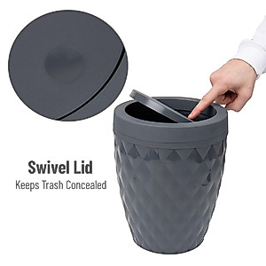 Mind Reader Trash Can and Toilet Brush Set, Bathroom Decor, Swivel Lid, Accessories, 8.75" W x 11.25" H, 2 Piece Set, Gray