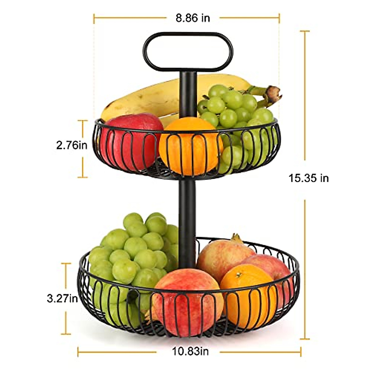TARNABY Fruit Basket for Kitchen,Fruit Bowl for Kitchen Counter, Large Capacity Metal Vegetable Basket Bowls, Countertop Fruits Baskets Bowl Stand Detachable Fruit Holder Basket Storage