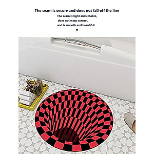 GDYJP 3D Illusion Rug, Round Carpet,Checkered Optical Illusions Non Slip Area Rug, Area Rugs Soft Living Room Carpets Anti Slip Fluffy Bedroom Rug (Color : Red, Size : 60cm)