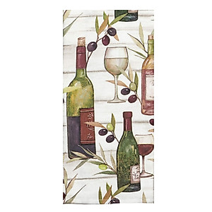 DHE Tuscan Themed Wine Bottles Cotton Kitchen Bar Towel Bundle of 2 Classic Absorbent Towels, Multi colored