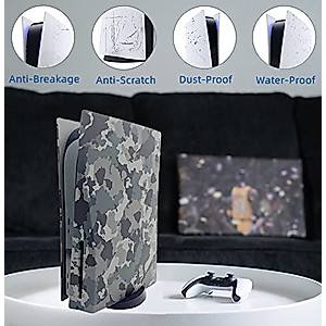 Camouflage Face Plates Cover Shell Panels for PS5 Disc Edition Console, Playstation 5 Accessories Faceplate Protective Shell Replacement Plate (Gray Camouflage)