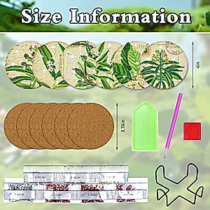 6 Pcs Leaves Diamond Art Painting Coasters Kits with Holder DIY Green Leave Diamond Art Coaster Non Slip Coaster for Adults Diamond Painting Kits Supplies