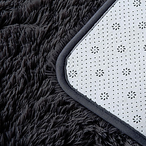 Black Shag Area Rug 9x12 - Large Soft Living Room Bedroom Fluffy Plush Rugs with Rubber Bcaking - Indoor Non-Slip Modern Fuzzy Shaggy Floor Carpet