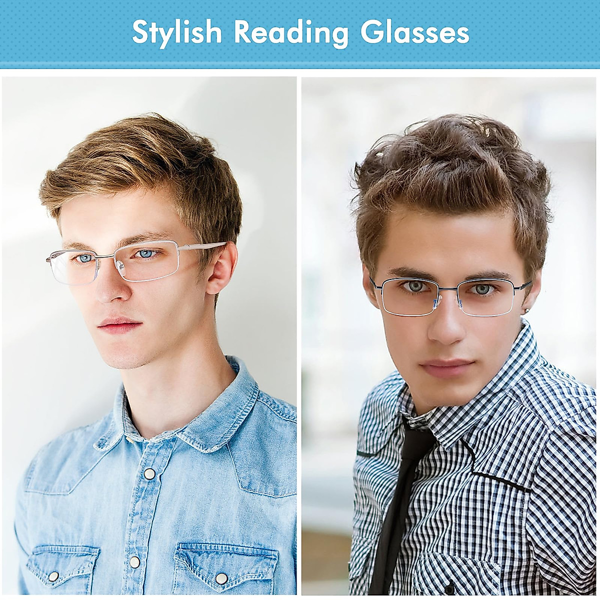 FelixAim 4 Pack Blue Light Blocking Reading Glasses for Men 3.0 Half Rim Metal Readers with Spring Hinge Computer Eyeglasses