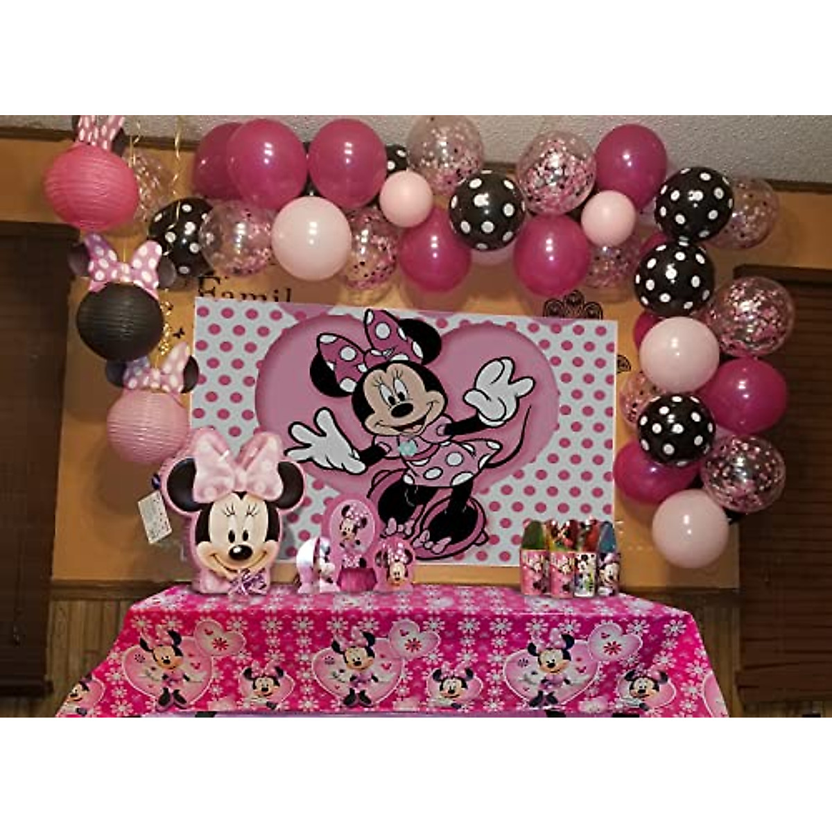 Pink Mouse Baby Shower Backdrop 7x5ft White Background Happy Birthday Backdrop for Girls Birthday Themed Party Backgrounds
