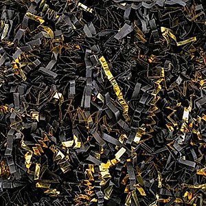 MagicWater Supply Crinkle Cut Paper Shred Filler (2 LB) for Gift Wrapping & Basket Filling - Black & Gold
