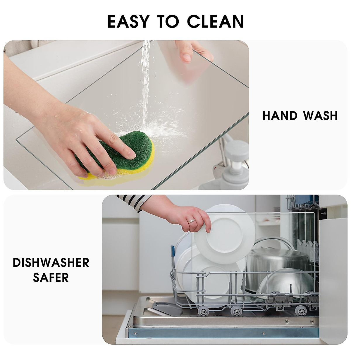 JAMBALAY Tempered Glass Cutting Board for Kitchen, Clear Cutting Board for Countertop with Rubber Feet - Set of 2 (12"x16" & 8"x12") - Scratch Resistant, Heat Resistant, Non-Slip, Shatterproof