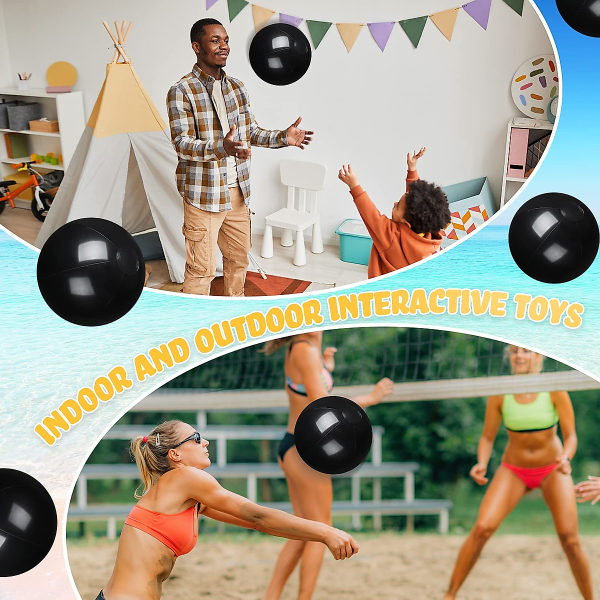 Raiten 12 Pcs Beach Ball Inflatable Beach Balls Large Inflatable Ball Floating Ball for Swimming Pool Party Favors Outdoor Activities Summer Birthday Party Supplies (Black,12 Inch)