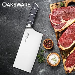 OAKSWARE Cleaver Knife 7 Inch, Chinese Chopping Knife Cleaver, German Steel & Ergonomic ABS-Handle, Sharp Meat Cleaver for Meat Cutting Vegetable Slicing