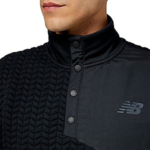 New Balance Men's NB Heatloft 1/4 Button Snap Top Long Sleeve, Black, Medium