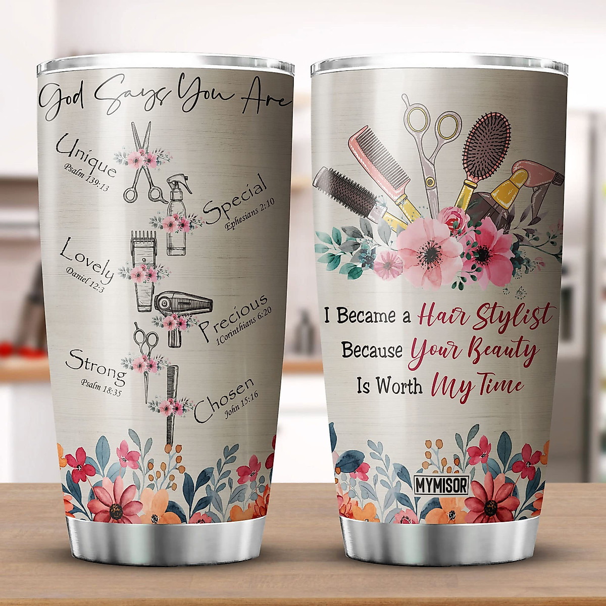 MYMISOR God Says You Are Tumbler Cosmetology Hairstylist Bible Saying Gift For Salon Owner 20oz Stainless Steel Tumblers Flower Girl Present Hairdresser Hairdressing Christian Cups