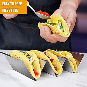 Taco Holders Set of 6, Taco Stand, Stainless Steel Taco Holder, with Easy-Access Handle, Each Can Hold 2 To 3 Tortillas, Oven Safe for Baking, Dishwasher and Microwave Safety