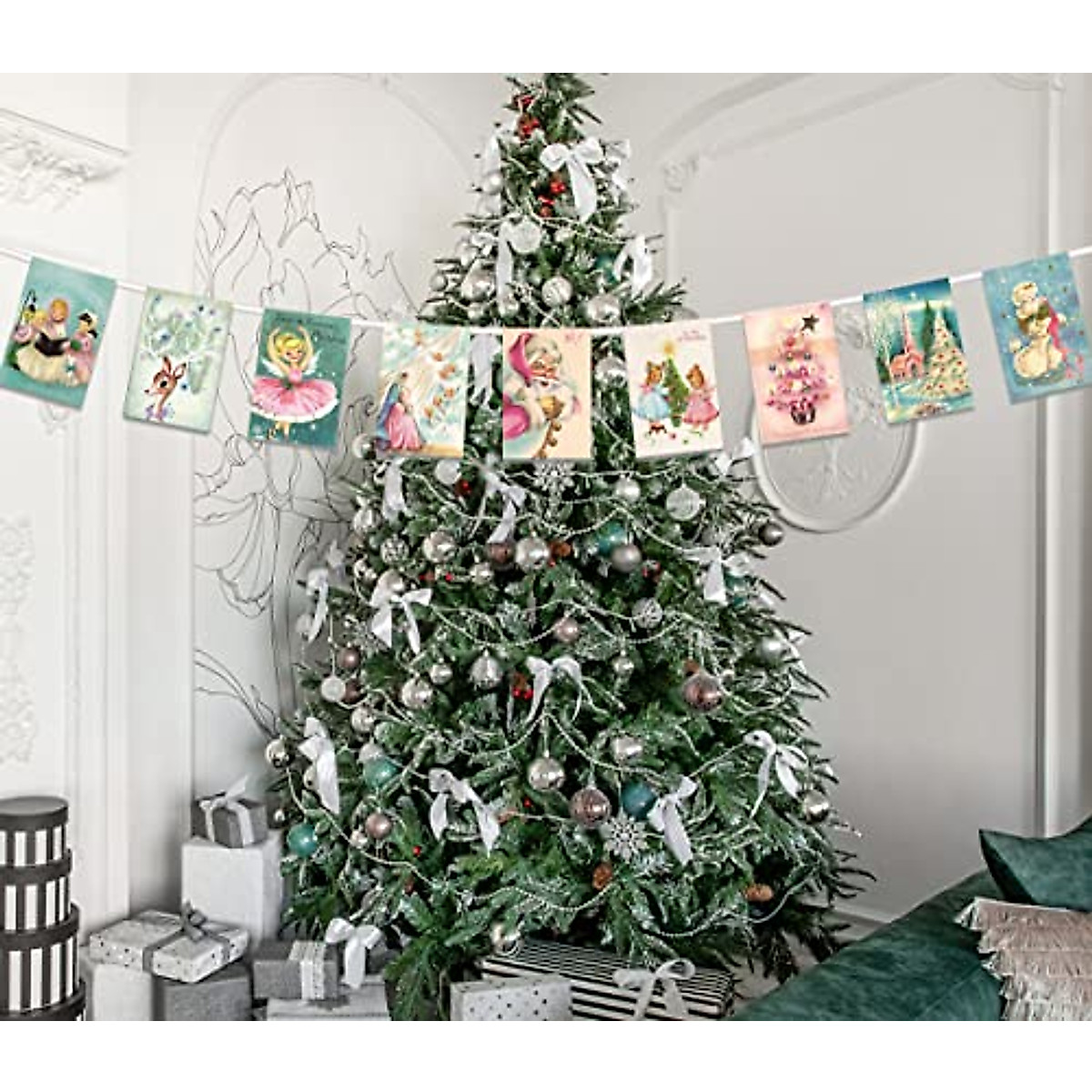Vintage Style Christmas Banner Retro Christmas Garland Retro Christmas Bunting Decoration Vintage Style Xmas Bunting Banner for Home Fireplace Christmas Holiday New Year Party Indoor Outdoor Decor