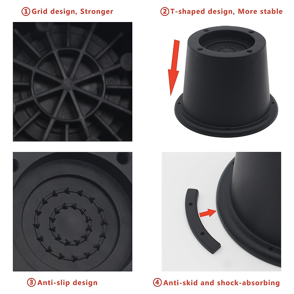 HANIHUA 6 Pack Furniture Risers Black Bed Risers 2 inch, Bed Lifts Risers for Sofa, Couch, Desk, Heavy Duty Bed Frame Risers Table Leg Extenders Supports Up to 1,300 Lbs