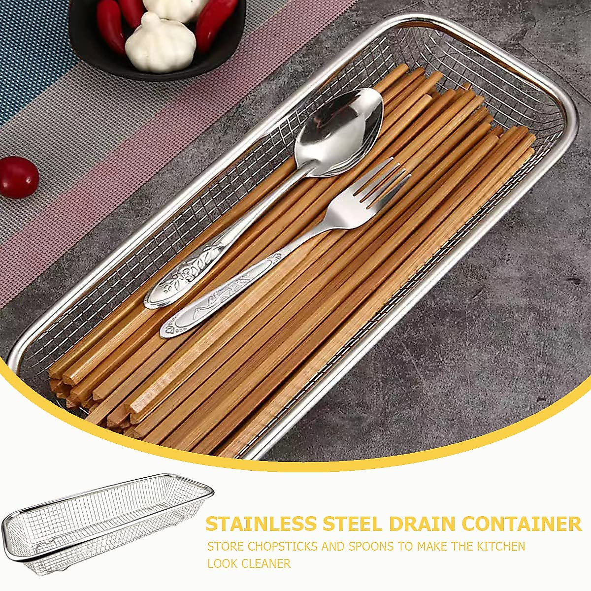 DOERDO Stainless Steel Utensil Holder Dish Drying Silverware Cutlery Basket for Kitchen Dining Picnics 12"x4.9"x2.2", Silver