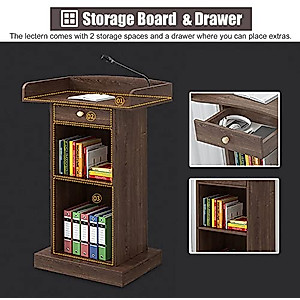 MObyat Lectern Podium Stand,Lectern Podium Stand,Pulpit Podium Brown Lecture Stand, Churches Lectern Podiums with Drawer & Storage Shelf, Restaurant Welcome Podium/Teacher Presentation Stand