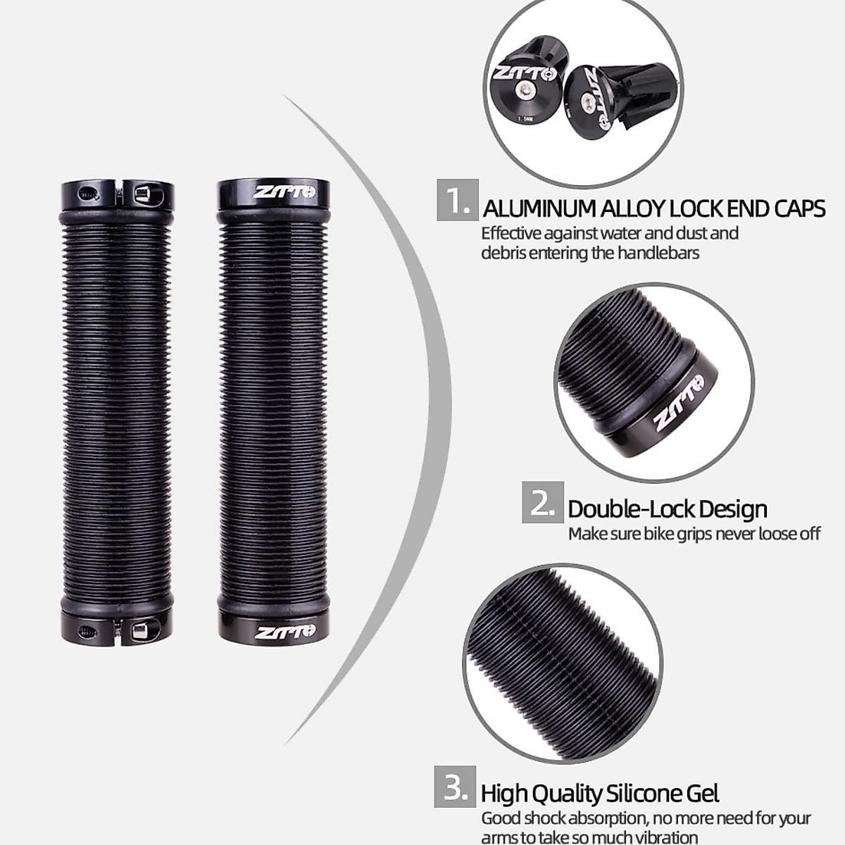ZTTO Bike Handlebar Grips, Double Lock Bicycle Handle Bar Soft Non-Slip Rubber Hand Grip Comfortable Ergonomic for BMX, Mountain Bike, Beach Bike, Scooter, Folding Bike