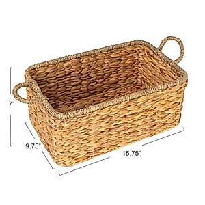 Household Essentials Rectangular Handwoven Water Hyacinth and Seagrass Basket with Handles, Natural