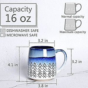 Bosmarlin Large Ceramic Coffee Mug Set of 2, 16 Oz, Blue Big Stoneware Tea Cup for Office and Home, Dishwasher and Microwave Safe (Blue, 2)