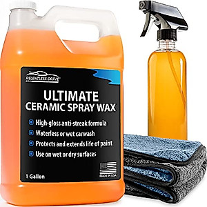 Relentless Drive Car Wax Kit (Gallon) - Wet or Waterless Ceramic Wax & Microfiber Towel - Car Wax Spray Provides The Perfect Ceramic Coating for Cars