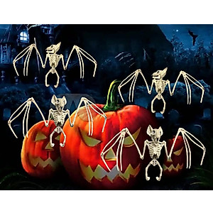 Aweilan Halloween Animal Skeleton,Horrible Bat Skeleton Simulation Bat Model Vivid Bat Bone for Yard Garden Lawn Patio Halloween Party Favors Decor-4pcs