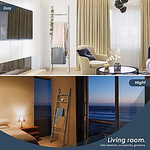 6-Tier Blanket Ladder Wooden, 5.7FT(66.5'') Blanket Quilt Towel Holder Rack Decorative Ladder, Easy Assembly, Rustic Farmhouse Ladder Shelf for The Living Room Bedroom Bathroom Home Decor, White Wash