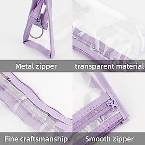 eggigi Clear Pencil Case with Zipper, Makeup Color Pouch, Cosmetics Bag, Multi-Purpose Travel Adult Transparent Stationary Bag, Office Organizer Box for Adluts (Purple)