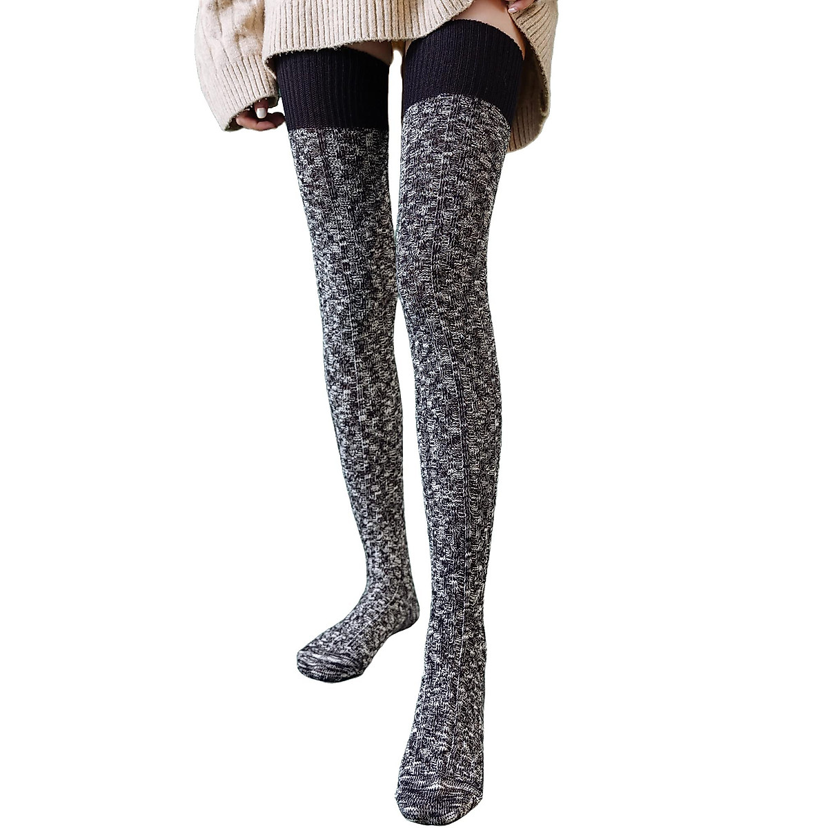 HYTENSUN Women Thigh High Cotton Knitted Winter Boot Sock Vintage Cozy Warm Extra Long Leg Warmer Over the Knee High Stocking
