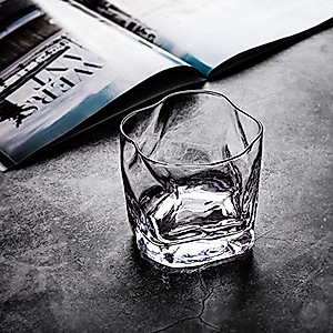 Keqin 250ML Irregular Glassware Diamond Twisted Wavy Crystal Whiskey Glass Set, 35 - Ounce, Set of 6, Unique Gift for Men or Women