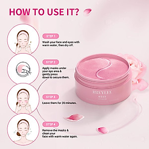 BREYLEE Rose Eye Mask - 60 Pcs Under Eye Treatment for Puffy Eyes, Wrinkles, Dark Circles and Fine Lines (Rose)