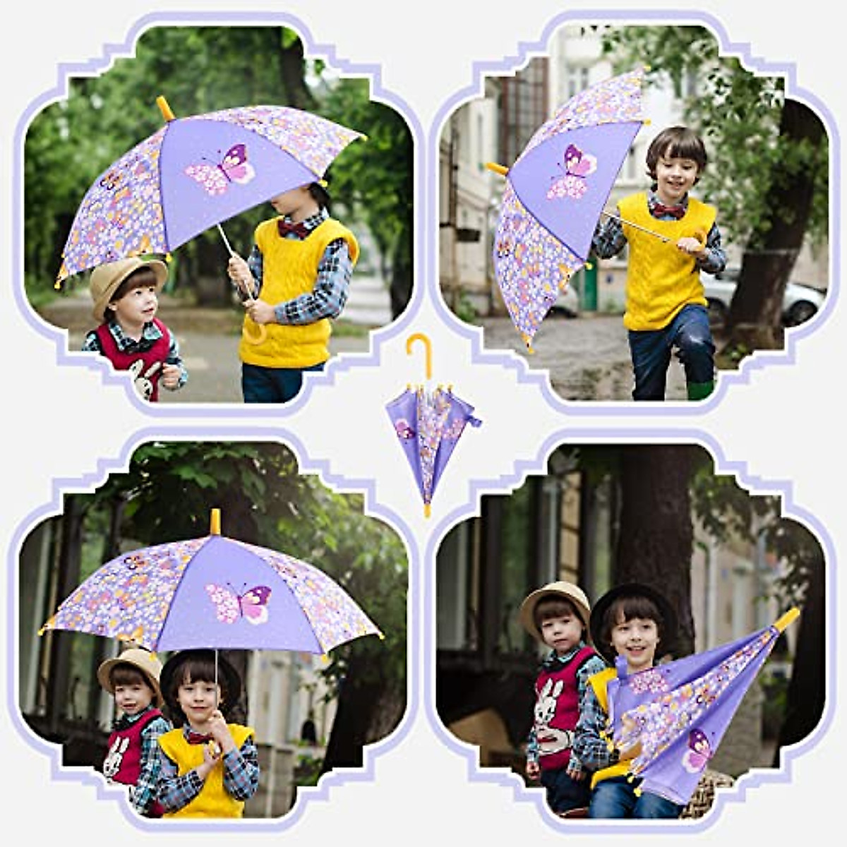 Daaupus Purple Butterfly Pattern Children's Backpack Children's Umbrella Set