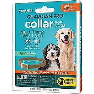 Sergeant's Guardian Pro Flea & Tick Collar for Dogs, Kills Fleas & Ticks, Long Lasting Protection for 6 Months, Fresh Scent, One Size Fits All, 1 Collar