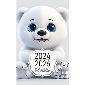 Pocket Calendar 2024-2026: Two-Year Monthly Planner for Purse , 36 Months from January 2024 to December 2026 | Hand-drawn furry baby polar bear | Chibi style eyes