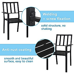 Outvita Patio Dining Chairs, Outdoor Heavy Duty Metal Seat with Armrest, Wrought Iron Stackable Chairs Set for Deck Porch Yard Garden Balcony, Supports 330 LBS, Set of 2 Black